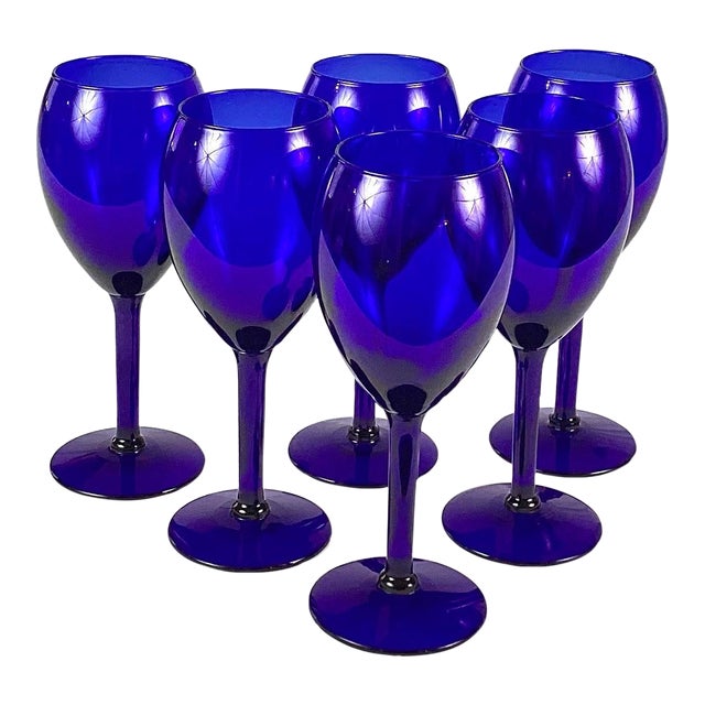 Vintage Libbey Cobalt Glass Wine Glasses- Set of 6 | Chairish