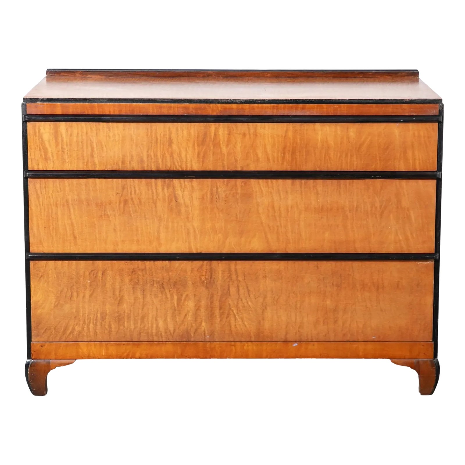 Vintage Art Deco Style 3 Drawer Dresser with Ebonized Detail | Chairish