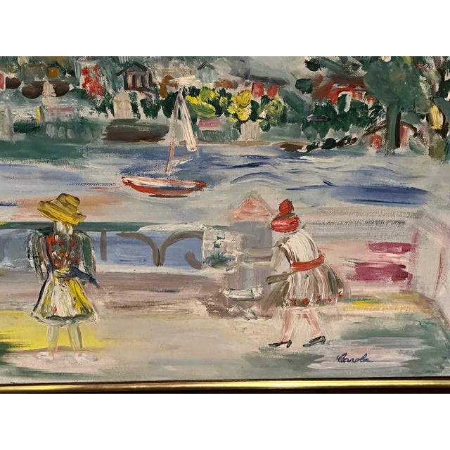 Vintage Modern Expressionist Colorful Painting of a Park Scene | Chairish