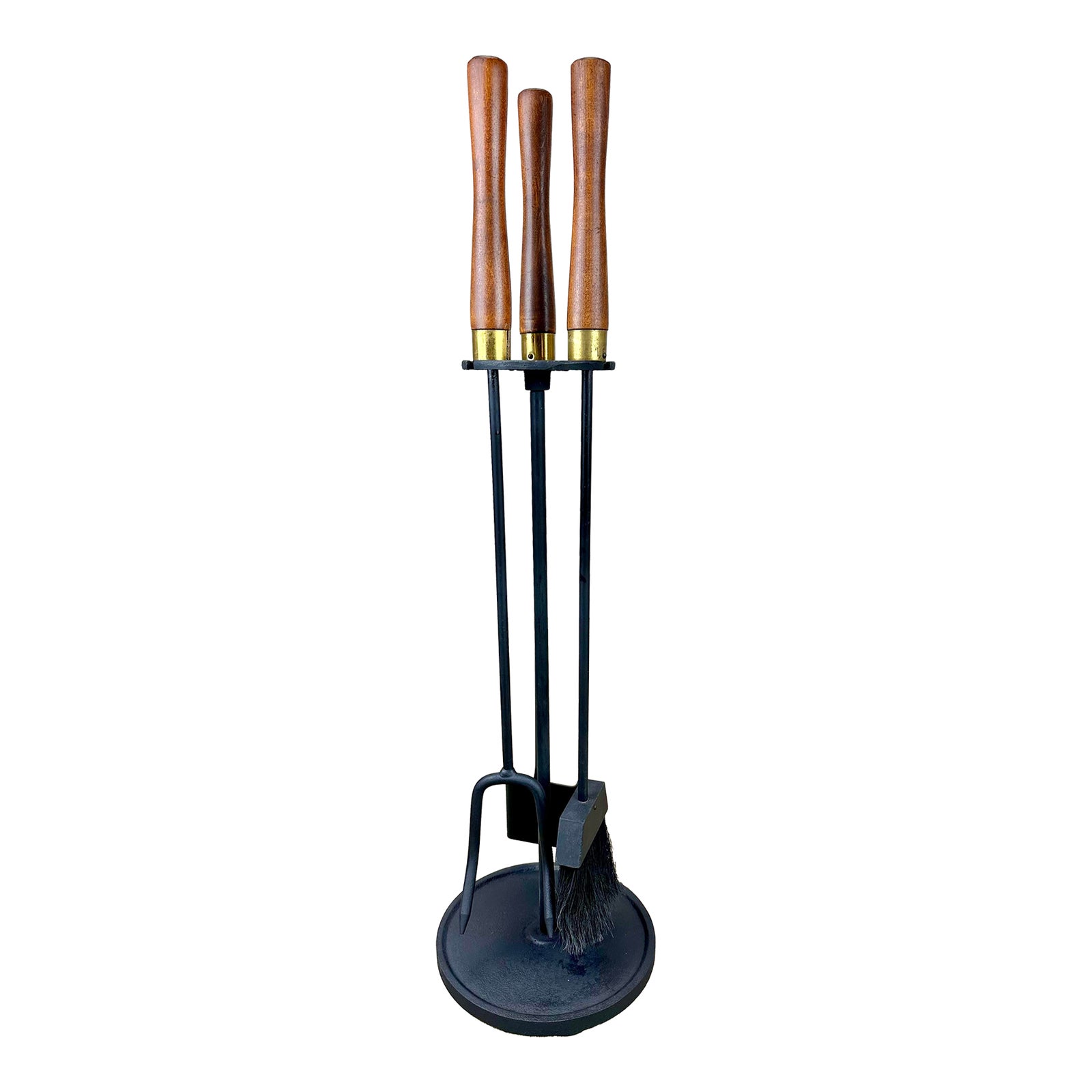 Mid Century Modern Walnut & Wrought Iron Fireplace Hearth Tool Set ...