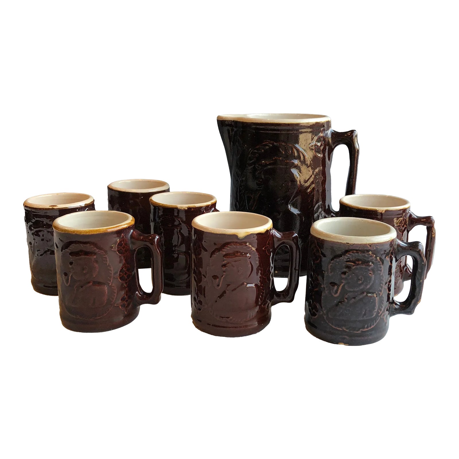 1930s Ship Captain and Windmill Milk Pitcher and Mug Set, Burley ...