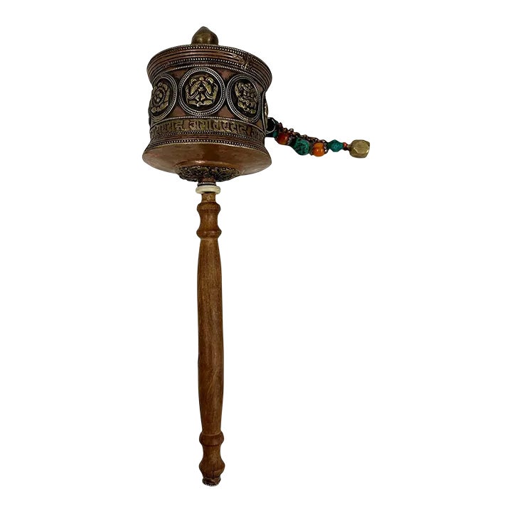 Tibetan Buddhist Handcrafted Handheld Spinning Prayer Wheel | Chairish