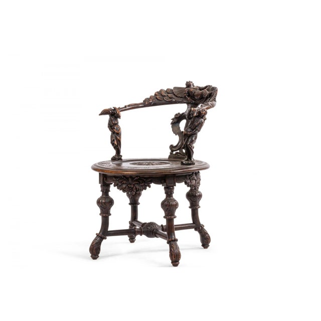 Italian Renaissance Style Round Back Walnut Armchair | Chairish