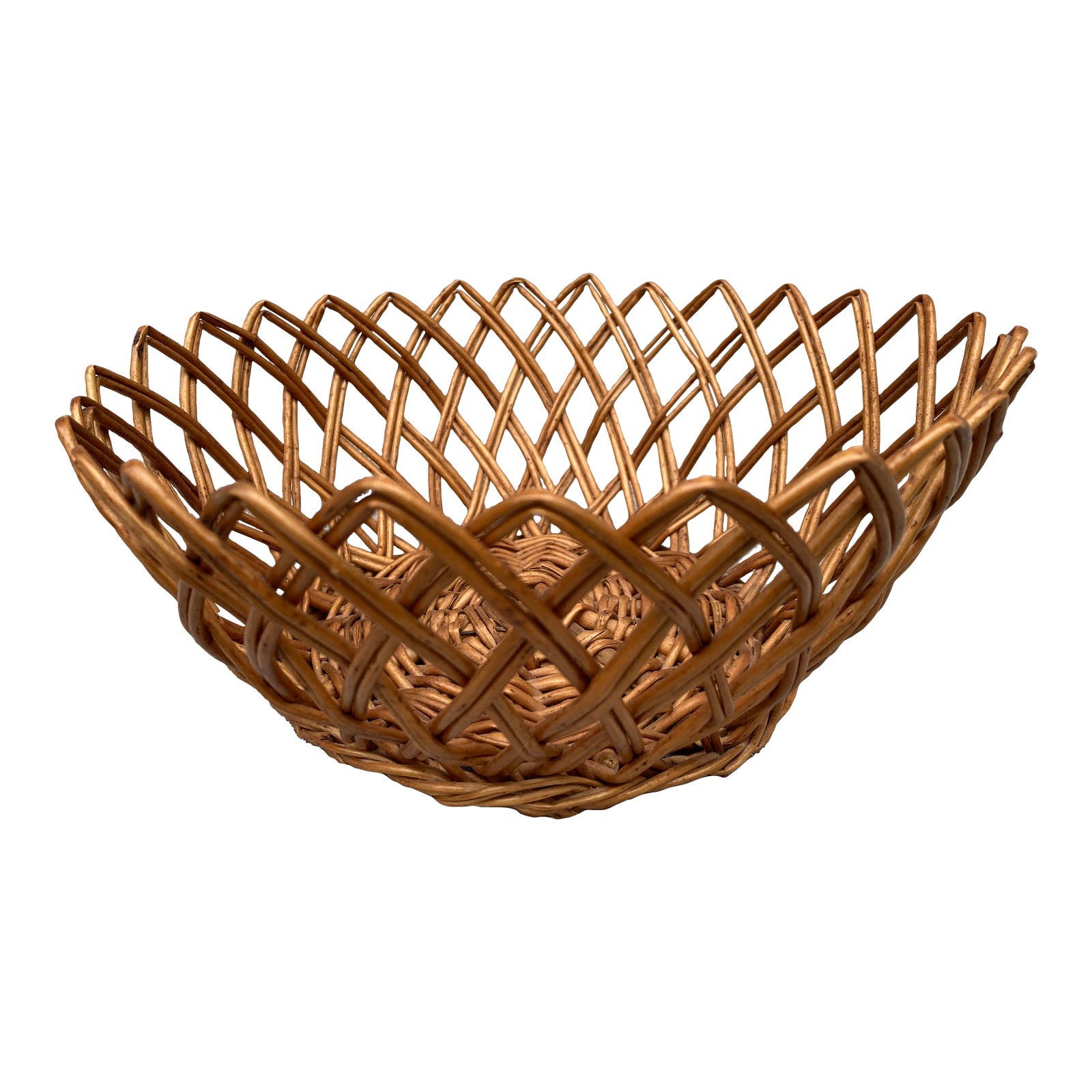 Vintage Rattan Wicker Open Weave Basket | Chairish