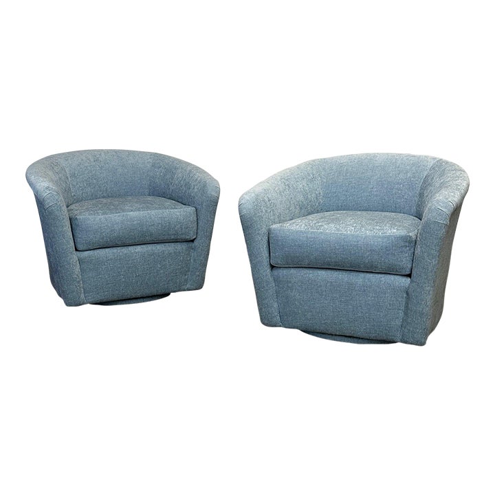 1980s Barrel Lounge Chairs in Powder Blue - Pair | Chairish