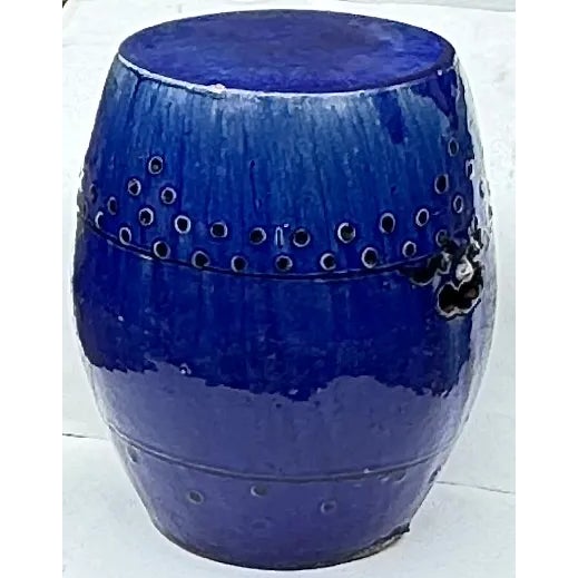 Antique Chinese Blue Glazed Terracotta Garden Stool, Drum Form | Chairish