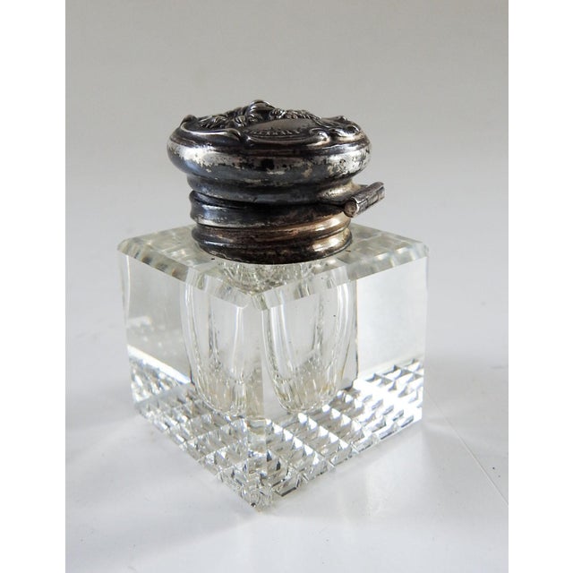 Antique Crystal & Sterling Silver Ink Well | Chairish