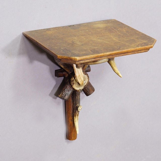 Wooden Black Forest Shelve With Deer Horn Decoration | Chairish