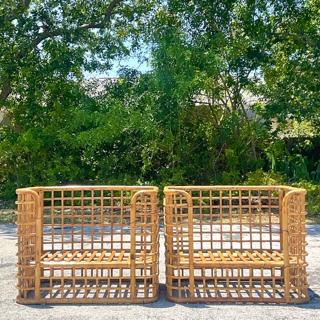 Vintage Coastal Grid Rattan Lounge Chairs After Henry Olko - a Pair ...