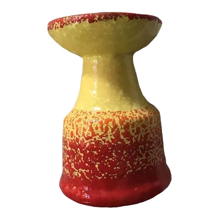 Mid Century Ceramic Red and Yellow Candle Holder Made in Italy | Chairish