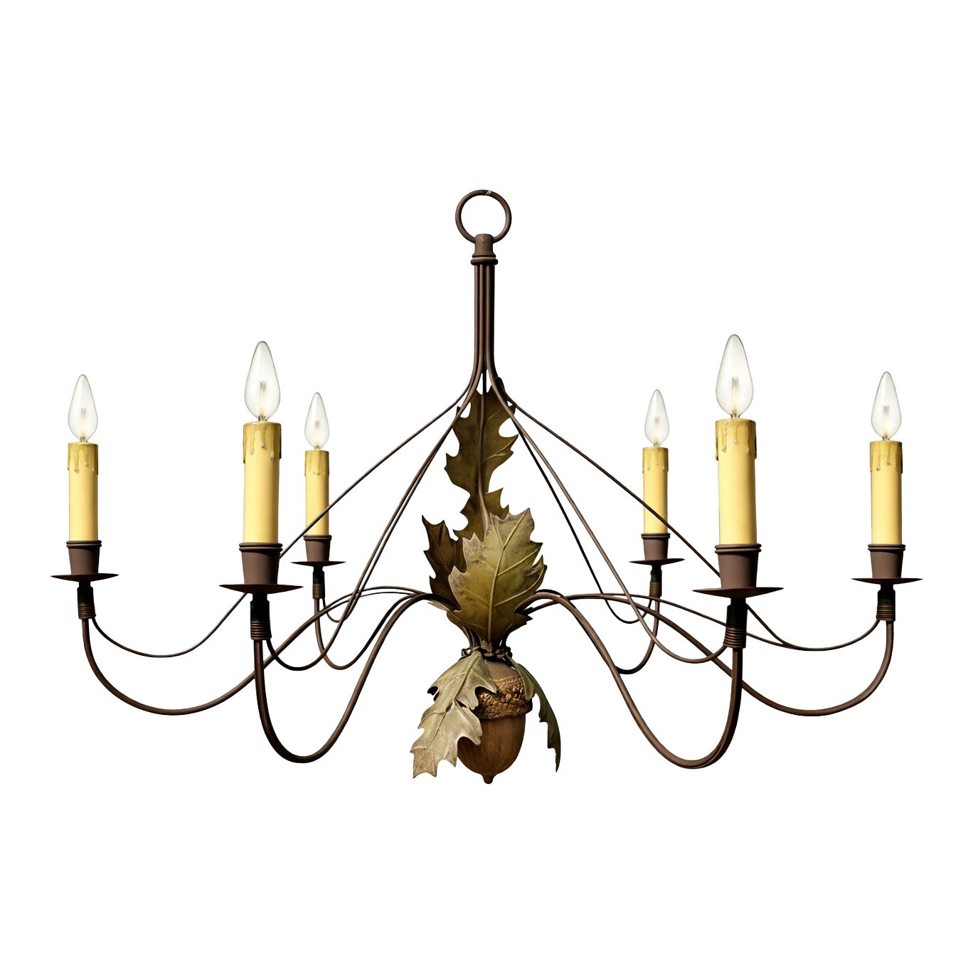 Mid-Century Arts & Crafts Bill Huebbe Wrought Iron Leaf & Acorn 6 Arm ...