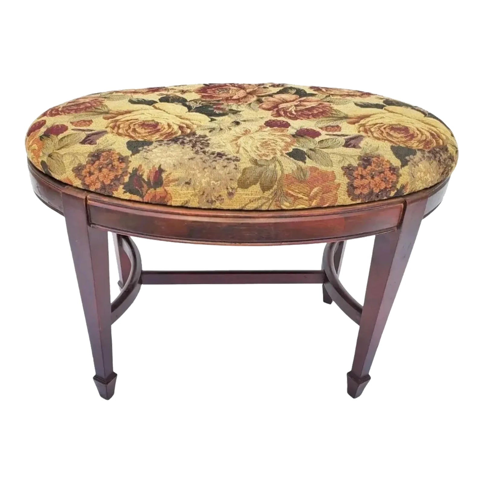 Vintage 1940s Sheraton Hepplewhite Style Mahogany Oval Vanity Bench ...