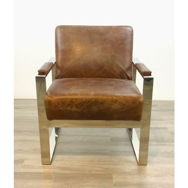 Modern Leather Club Chair | Chairish