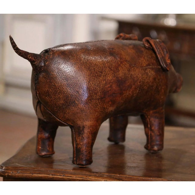Early 20th Century English Brown Patinated Leather Pig Footstool | Chairish
