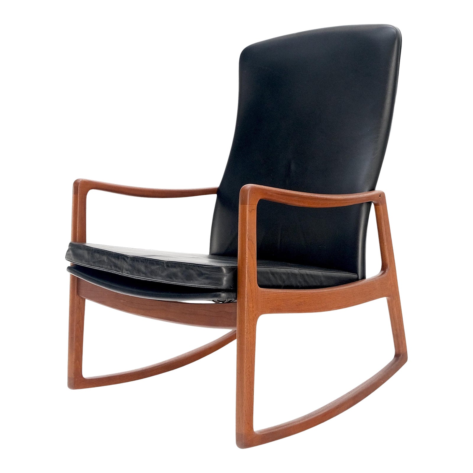 Danish Mid-Century Modern Teak Leather Upholstery Lounge Rocking Chair ...