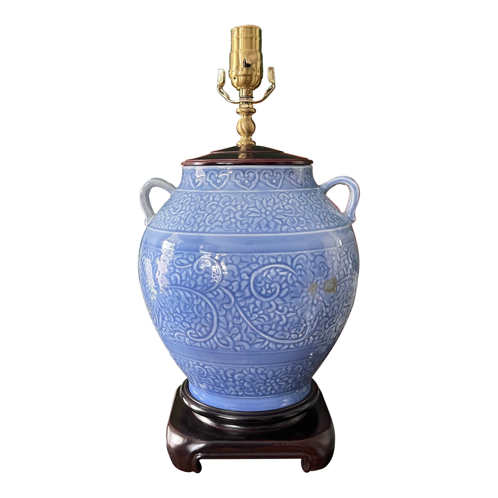 Late 20th Century Blue Asian Water Jug Lamp | Chairish