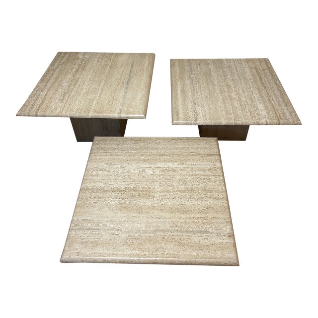 1980s Travertine Marble Nesting Tables Trio | Chairish