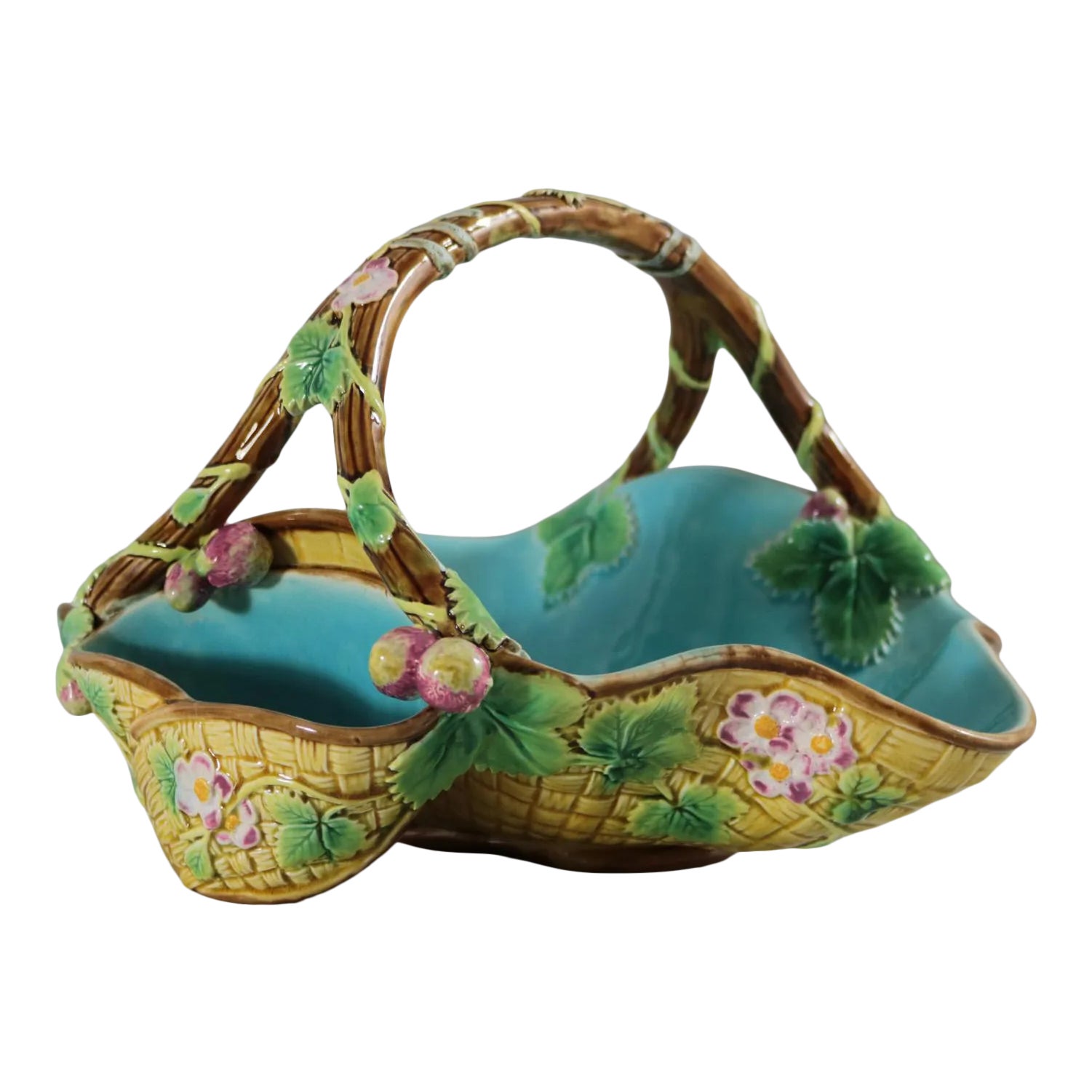 Antique George Jones Majolica Yellow Basket | Chairish