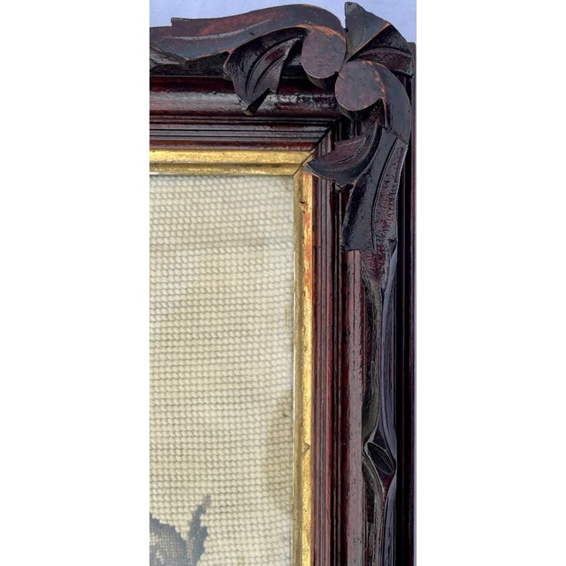 Antique Needlepoint Terrier Dogs Carved Wood Frame | Chairish
