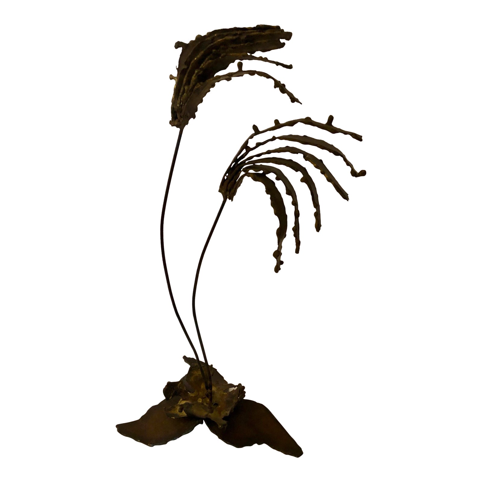 Mid Century Brutalist Brass Torch Cut Palm Tree Sculpture | Chairish