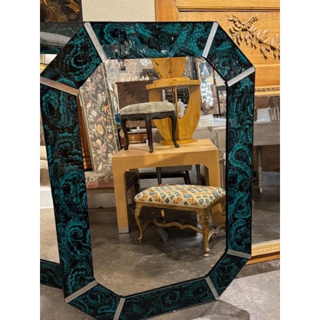 Octagonal Reverse Painted Malachite Mirror | Chairish