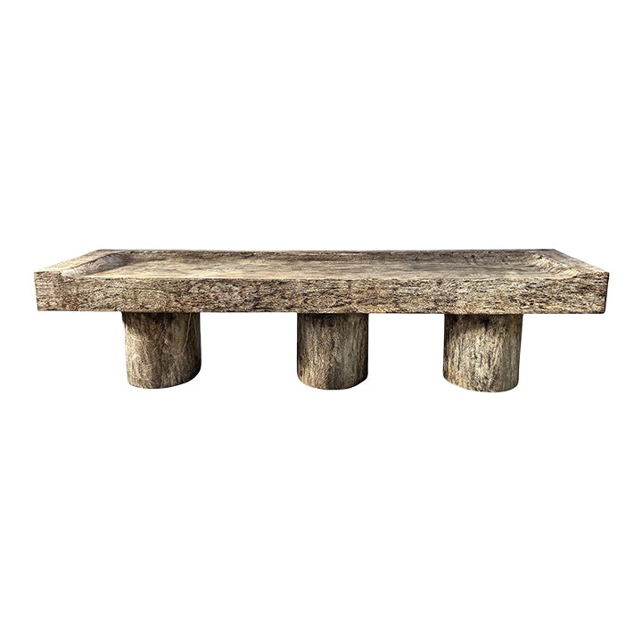 Modern Slab Three Pillar Bench | Chairish