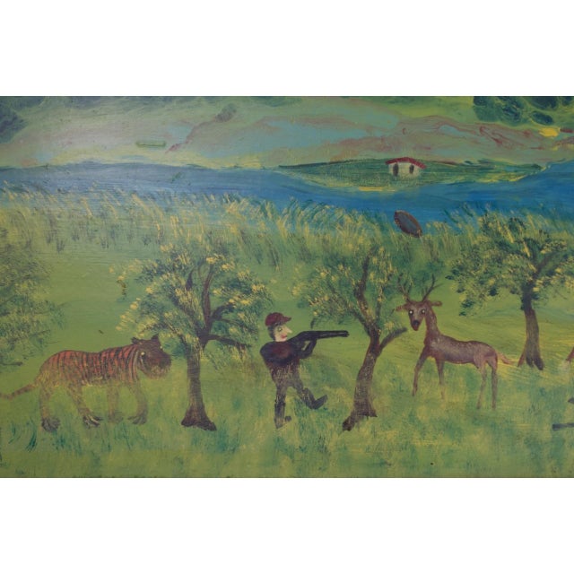 Outsider Art "Hunters" Oil and Acrylic on Panel by Bruno Del Favero ...