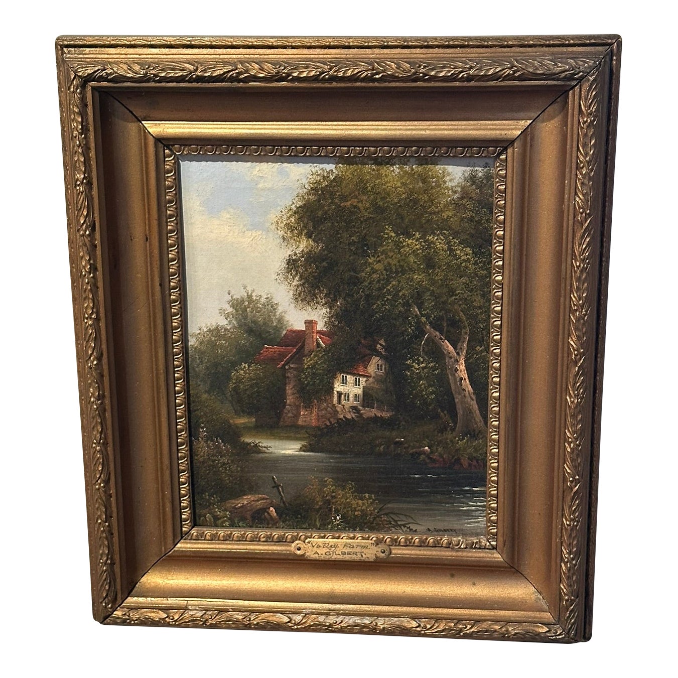 20th Century Framed Albert Gilbert Oil Painting – “The Valley Farm ...