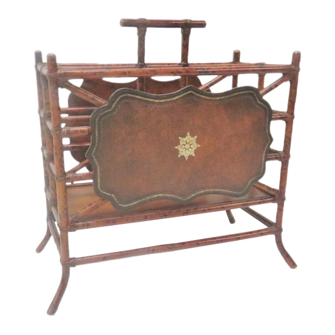 Faux Bamboo & Leather Magazine Rack | Chairish