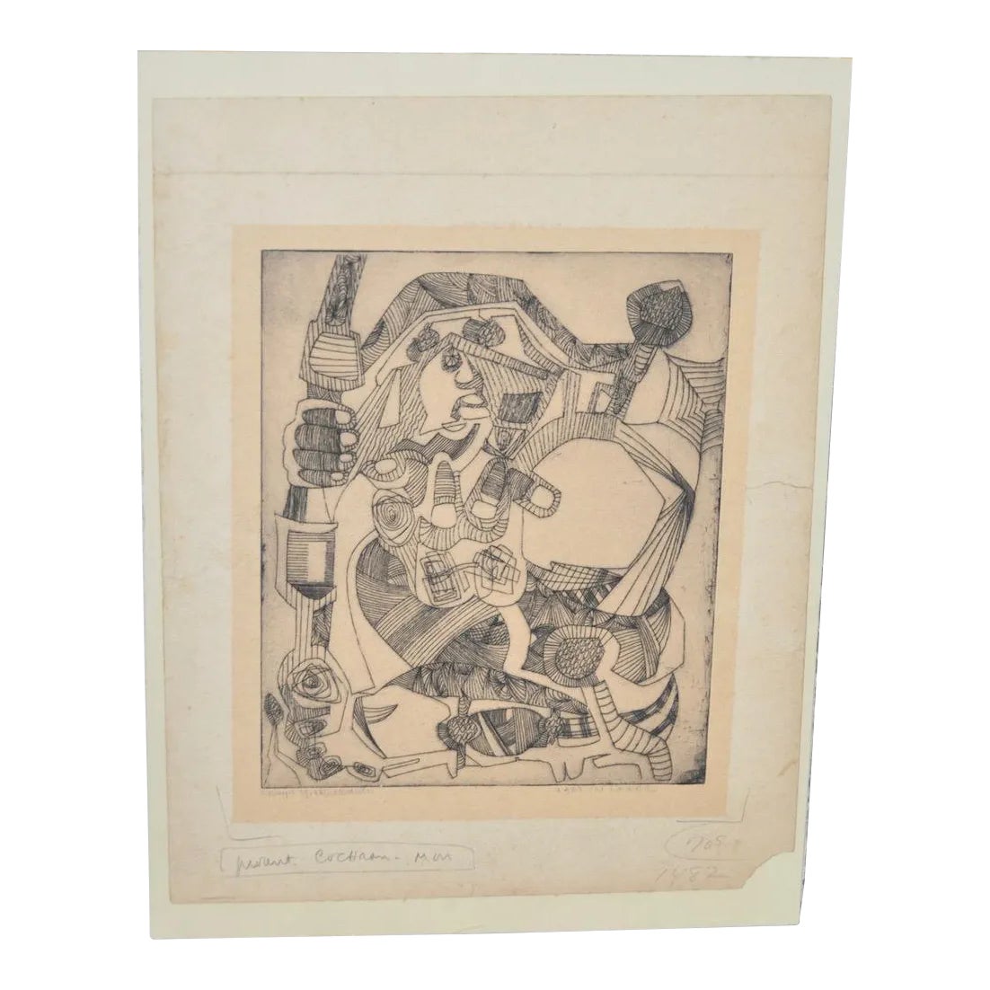 1940s Vintage Cubist Abstract "Lady in Labor" Etching | Chairish