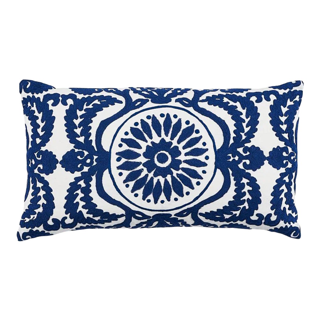 Modern Castanet Blue Embroidery Pillow | Chairish