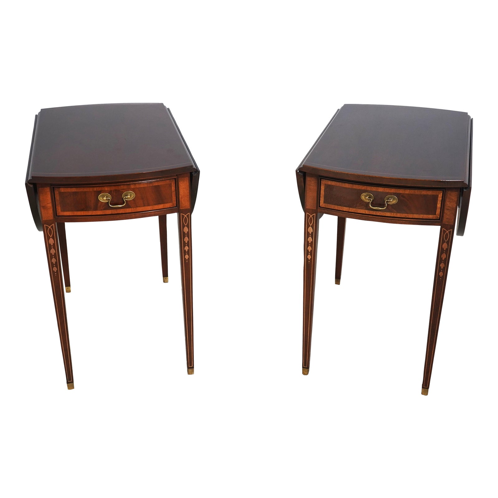 Pair Hickory Federal Style Inlaid Mahogany Pembroke Tables | Chairish