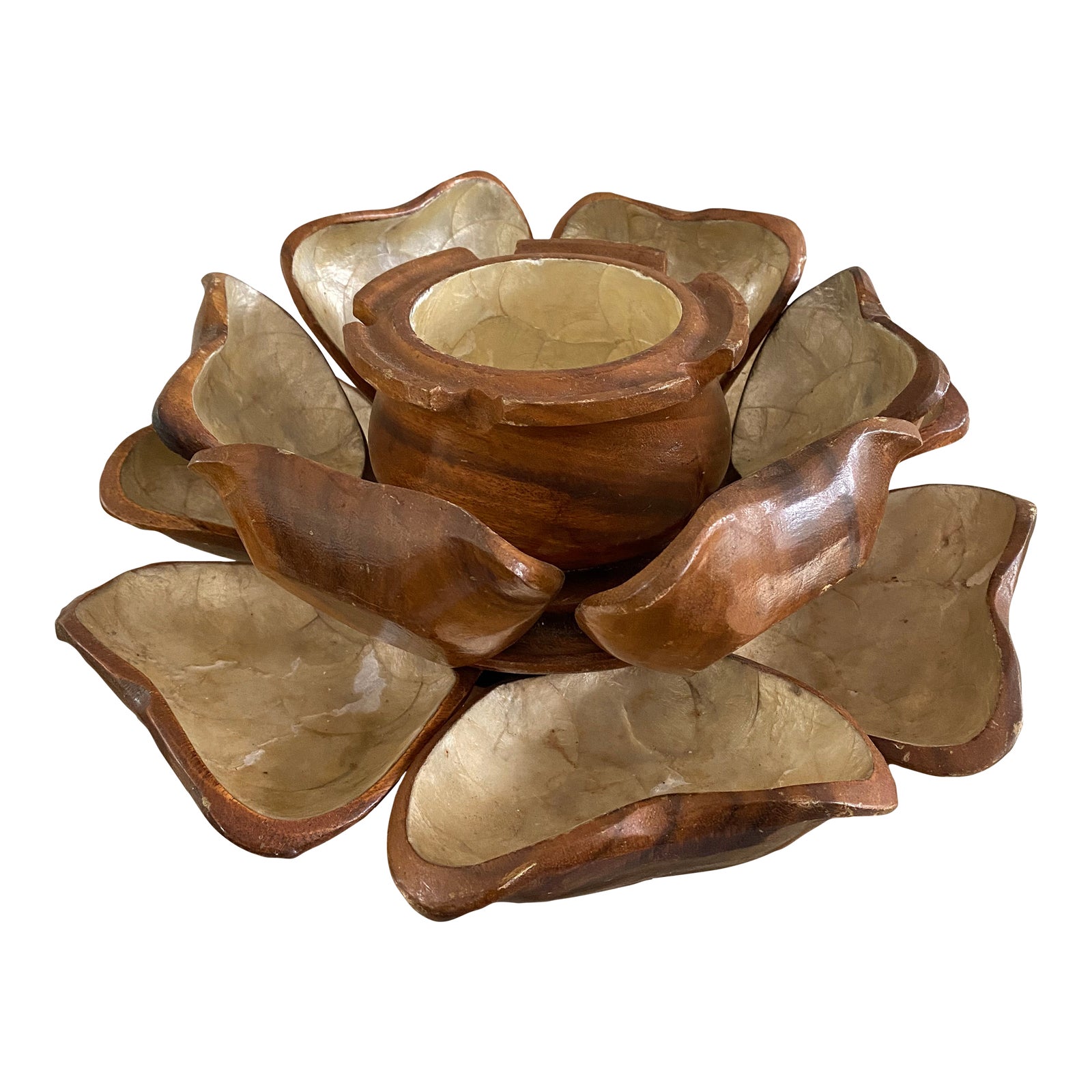 Mid 20th Century Midcentury Modern Capiz Shell Monkey Pod - Set of 14 ...