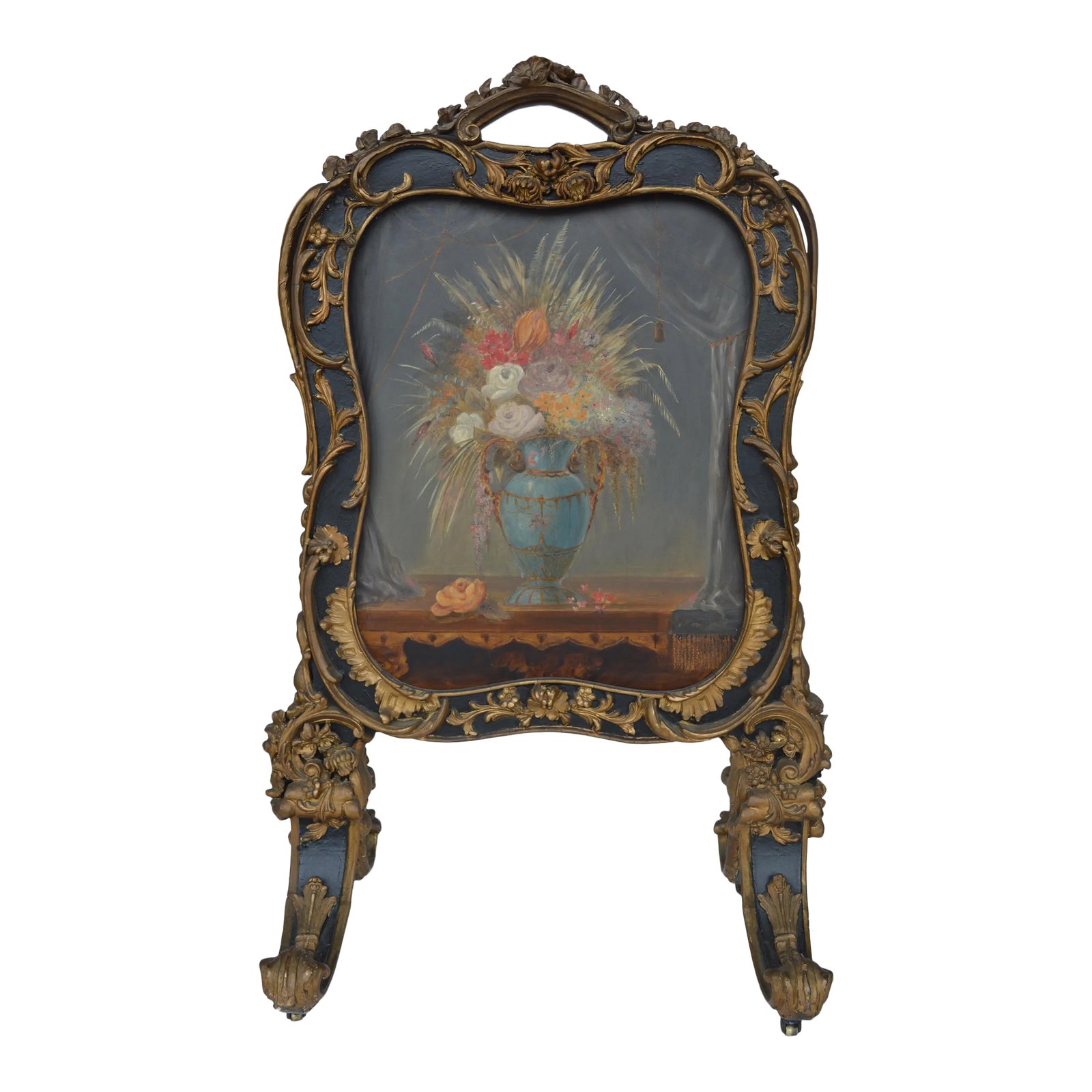 19th Century Hand Painted Fire Screen | Chairish