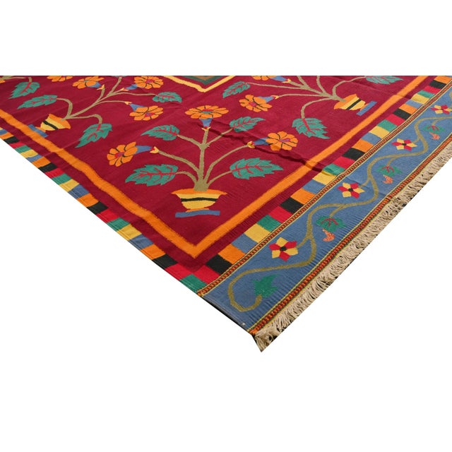 1950s Vintage Dhurrie Square Flat Weave With Pictorial Pattern by Rug ...