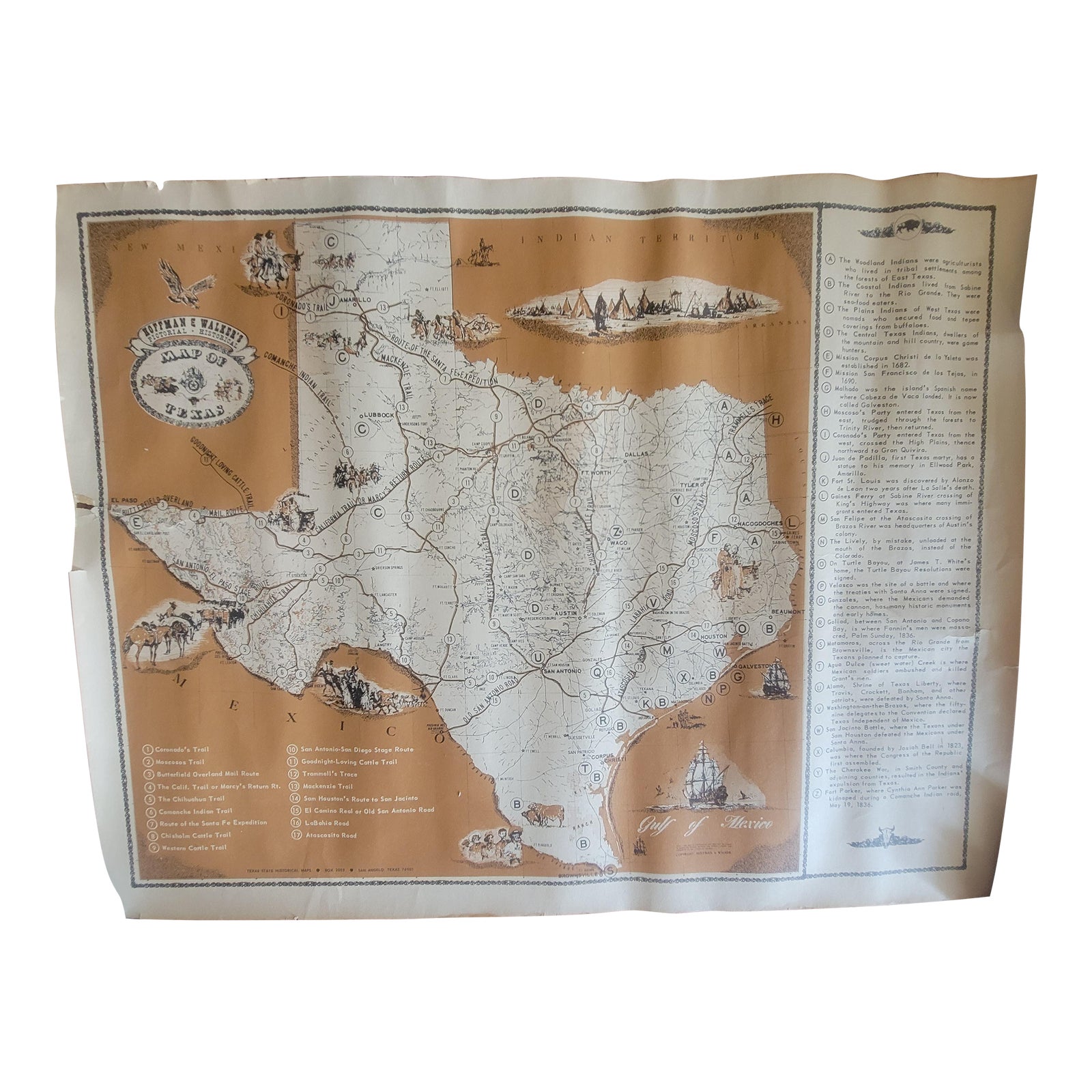 1960s Hoffman & Walker's Pictorial Historical Map of Texas | Chairish