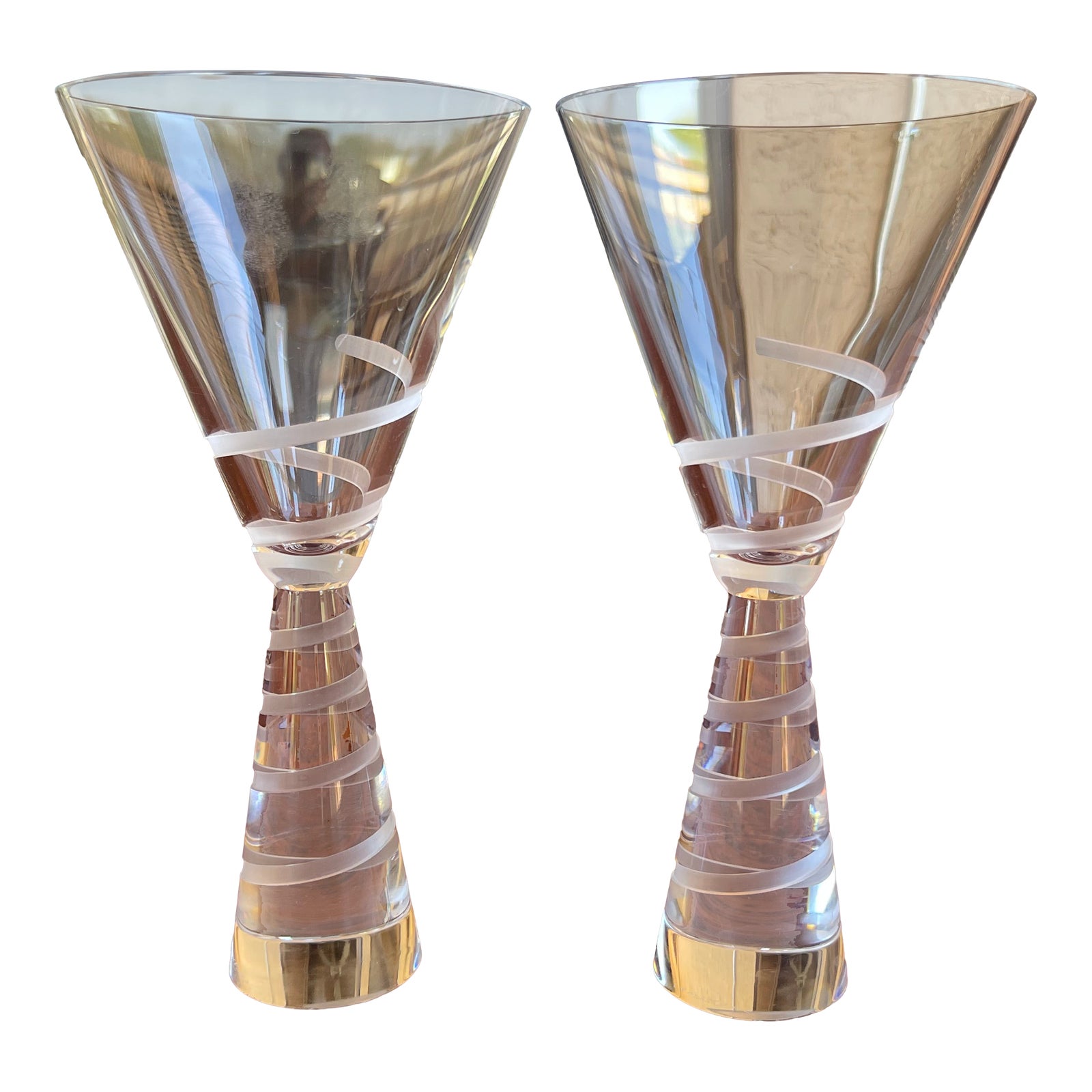 Vintage 1980s Salviati Eliche Venetian Crystal Martini Glasses Pair 6566