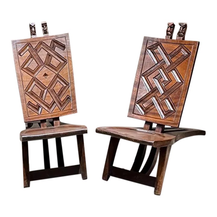 1960s African Ceremonial Chief Chairs Hand Carved Wood | Chairish