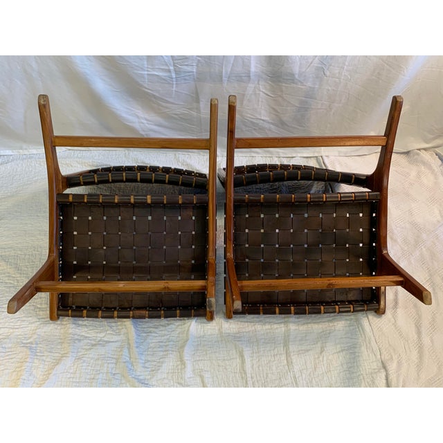 Mid-Century Modern Teak Scandinavian Woven Leather Strap Lounge Chairs ...