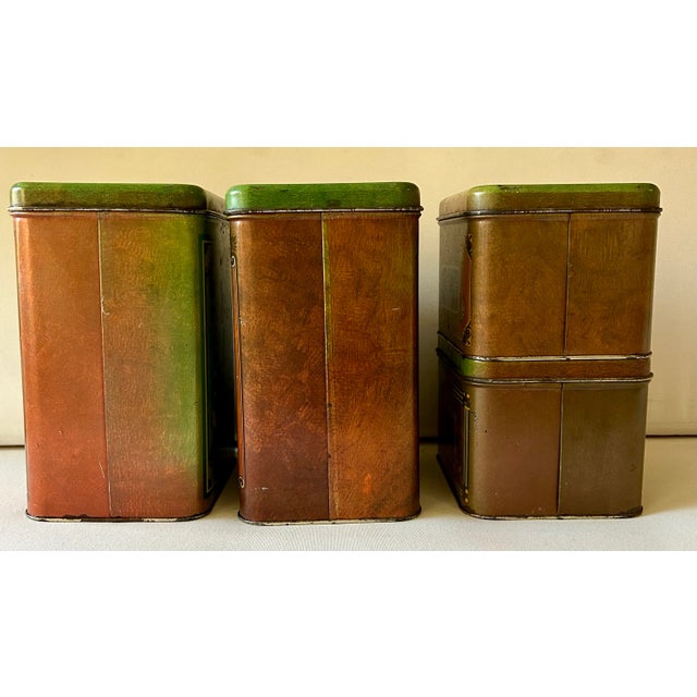 1970's Olive Green and Copper Stackable Tin Kitchen Canister Boxes by ...