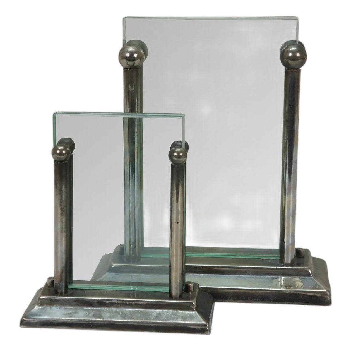 Vintage Art Deco Style Silverplate Glass Two Sided Picture Photo Frames ...