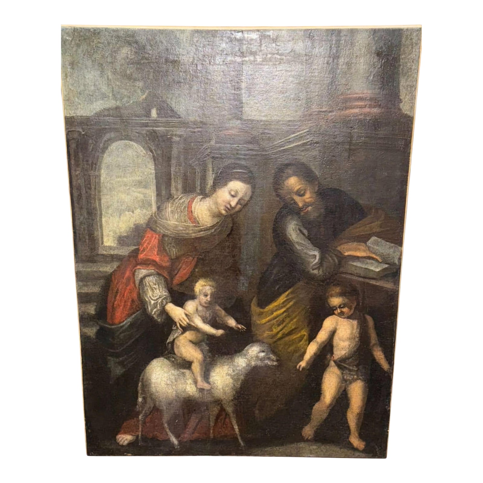 Spanish Baroque Oil on Canvas – The Holy Family With the Lamb, Circle ...