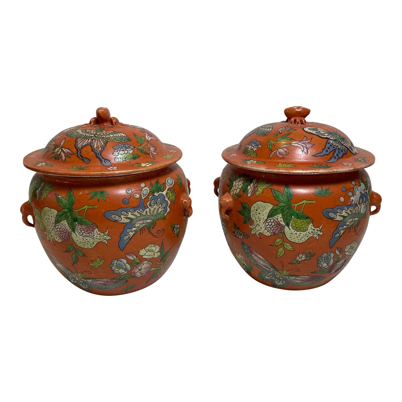 Antique Asian Urns With Lids and Handles- a Pair | Chairish