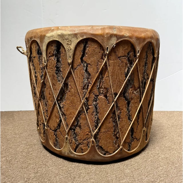 Circa 1950s American Bark Drum With Hide Tops | Chairish