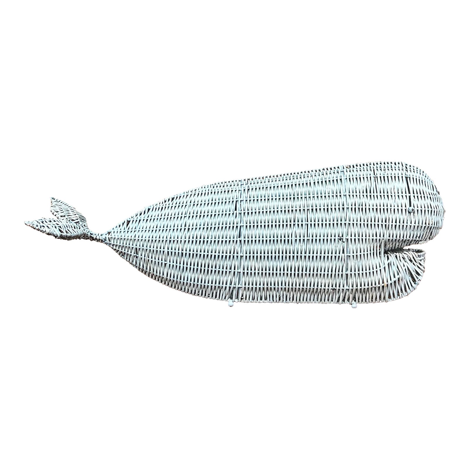 Vintage 1970's Nautical Coastal / BoHo Chic Light Blue Wicker Whale ...