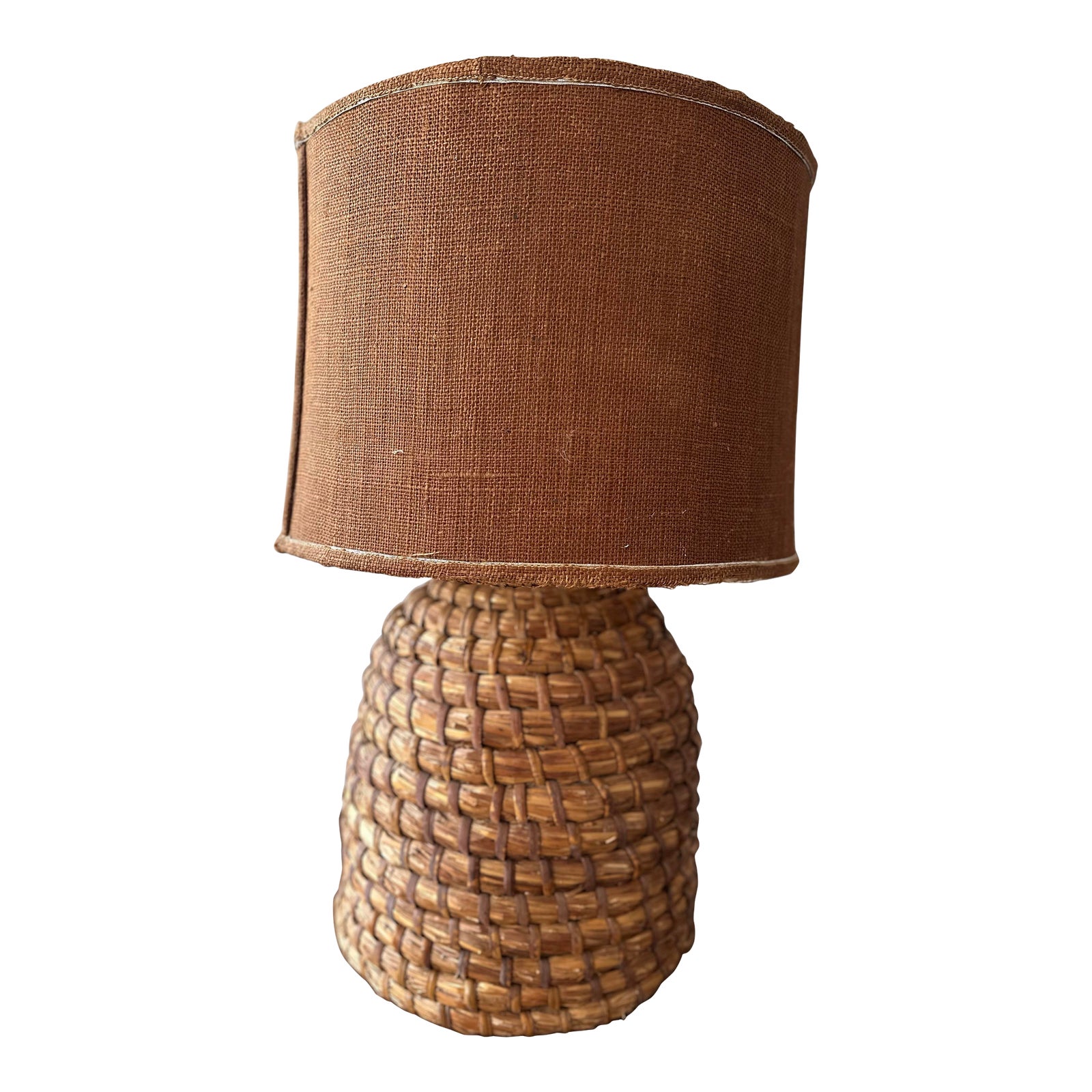 1960s Beehive Table Lamp With Burlap Shade | Chairish