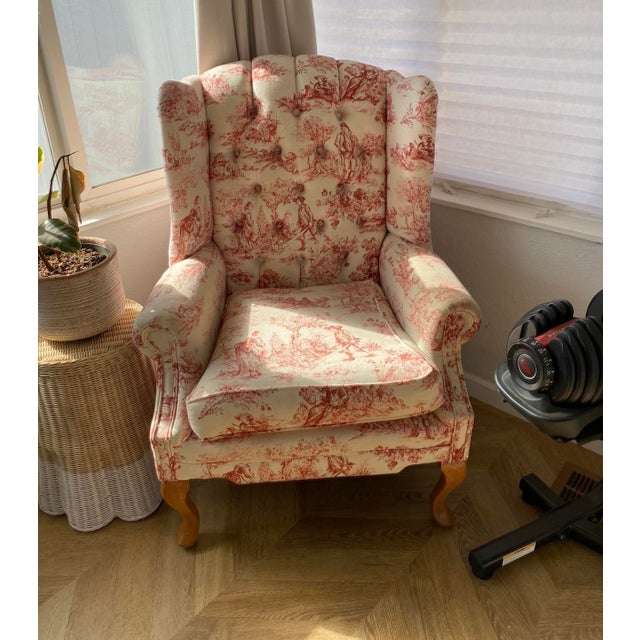 1950's Toile Wingback Chair | Chairish