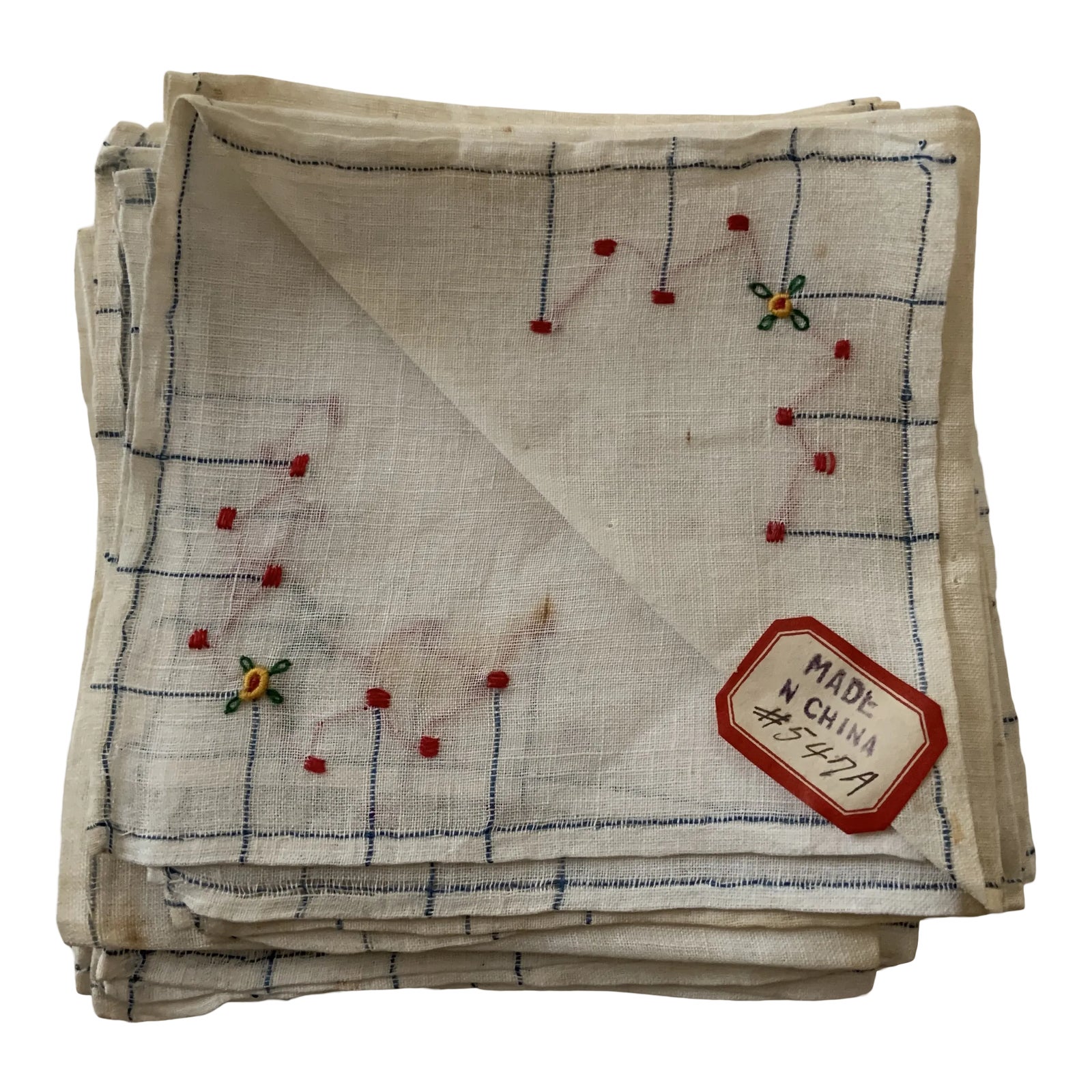 Vintage Chinese Hand Embroidered Tulle Napkins - Set of 12 | Chairish