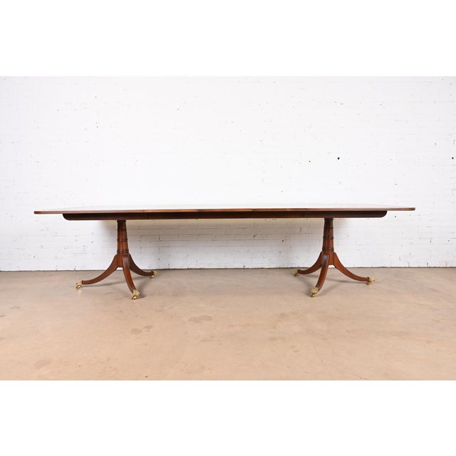 Stickley Georgian Banded Flame Mahogany Double Pedestal Extension ...