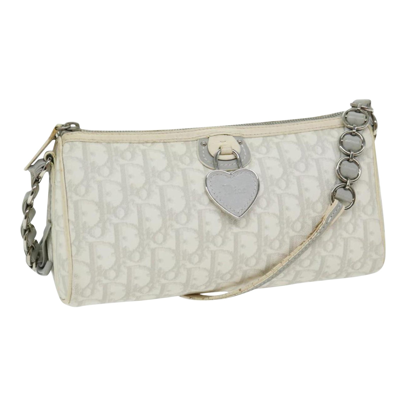 Christian Dior Trotter Romantic Shoulder Bag Pvc Gray White Auth 66699 ...